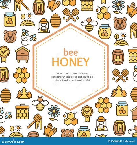 Honey Signs Design Round Design Template Line Icon Concept Vector