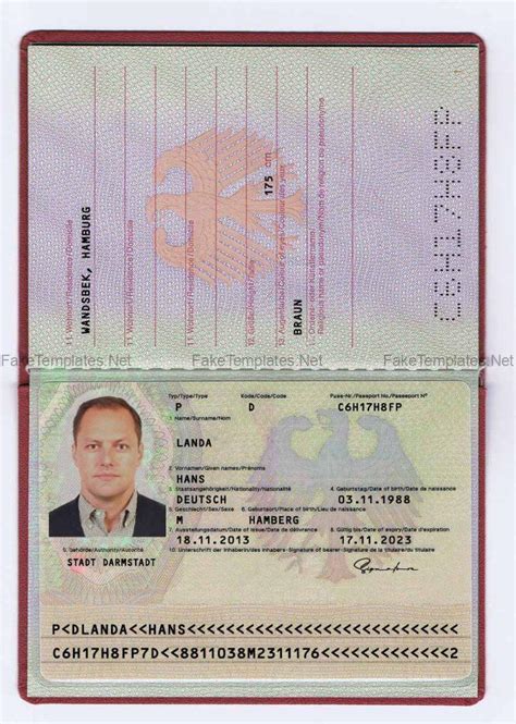 Germany Passport Template Psd Fake German Id 2025
