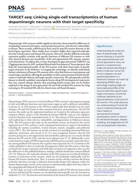 Pdf Target Seq Linking Single Cell Transcriptomics Of Human Dopaminergic Neurons With Their