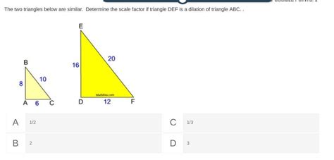 Free The Two Triangles Below Are Similar Determine The Scale Factor