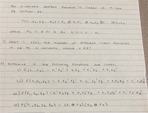 Solved An N Varable Boolean Function Is Linear If It Can Be