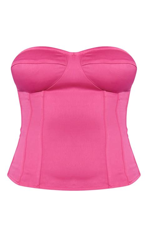 Hot Pink Strapless Satin Boned Corset Prettylittlething Ie