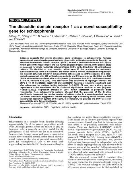 Pdf The Discoidin Domain Receptor 1 As A Novel Susceptibility Gene