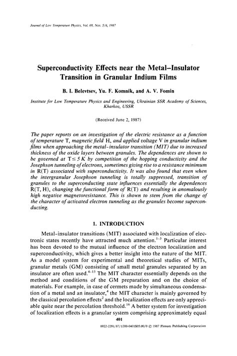 Pdf Superconductivity Effects Near The Metal Insulator Transition In