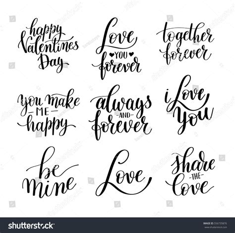 Set Black White Hand Written Lettering Stock Vector Royalty Free