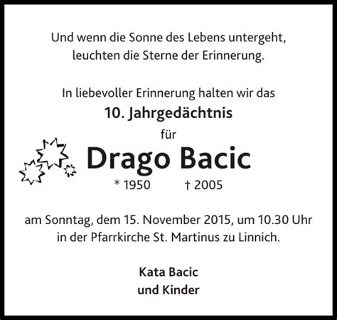 Traueranzeigen Von Drago Bacic Aachen Gedenkt