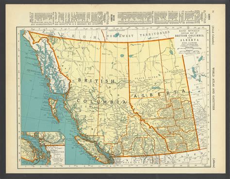 Vintage Map Of British Columbia Alberta Canada From 1937