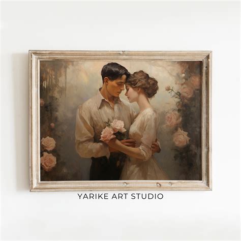 Vintage Romance Painting Victorian Couple With Roses Printable Etsy