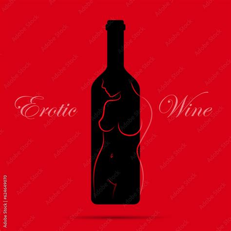 Wine Bottle Woman Logo Sexy Lady In Red Erotic Background Vector