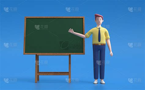 卡通人物站在黑板附近，指着什么东西