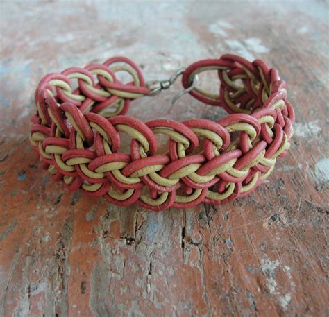 Leather Bracelet Braided Celtic Knot Genuine Leather And Metal Etsy