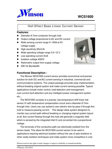 Wcs1600 Pdf Sensor Electric Current
