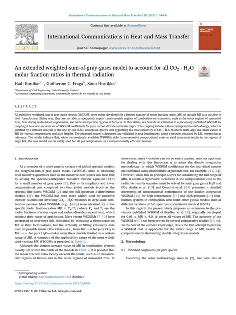 An Extended Weighted Sum Of Gray Gases Pdf Absorption Spectroscopy Gases