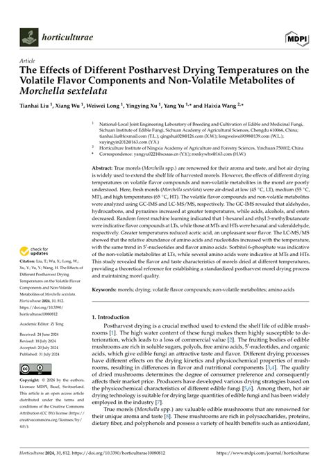 Pdf The Effects Of Different Postharvest Drying Temperatures On The Volatile Flavor Components