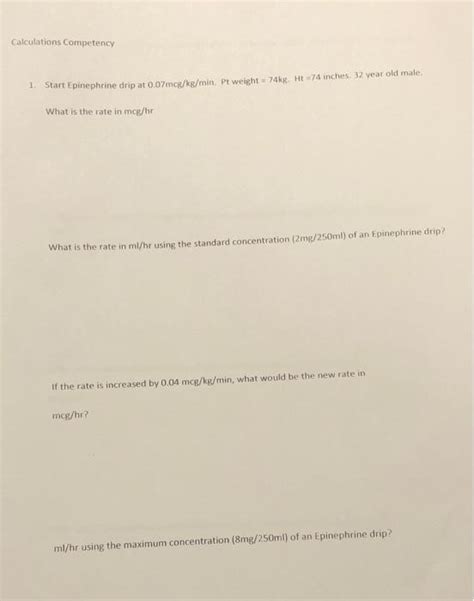 Solved Calculations Competency 1 Start Epinephrine Drip