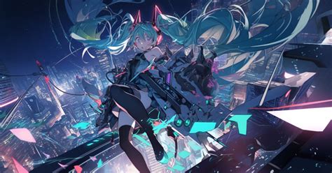 Ai Generated Illustration Cyberpunk Hatsune Miku サイバーパンク兵器初音ミク