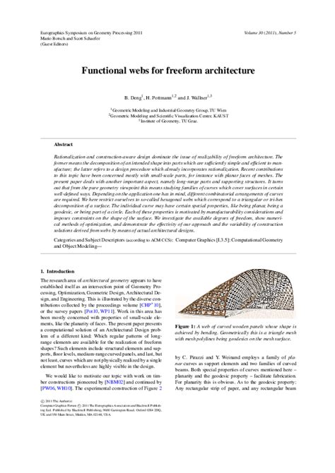 Pdf Functional Webs For Freeform Architecture Helmut Pottmann