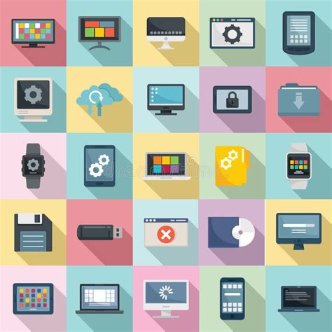 Operating System Icons Set Flat Style Stock Vector Illustration Of