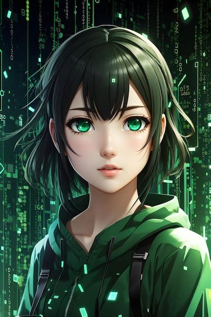 premium ai image binary code anime girl anime futuristic girl cyber