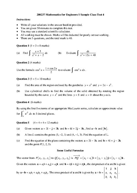 Sample Class Test 4 You Are Given 50 Minutes To Complete This Test