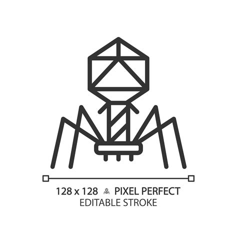 2d Píxel Perfecto Editable Negro Bacteriófago Icono Aislado Vector