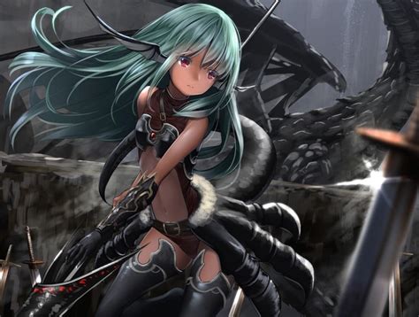 Green Haired Female Anime Character Wallpaper Cropped Green Hair