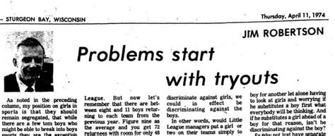 Problems Start With Tryouts” From The April 11 1974 Door County