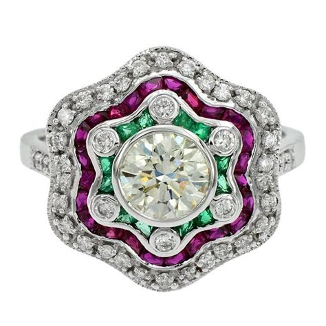 Diamond Emerald Ruby White Gold Cocktail Ring At 1stdibs