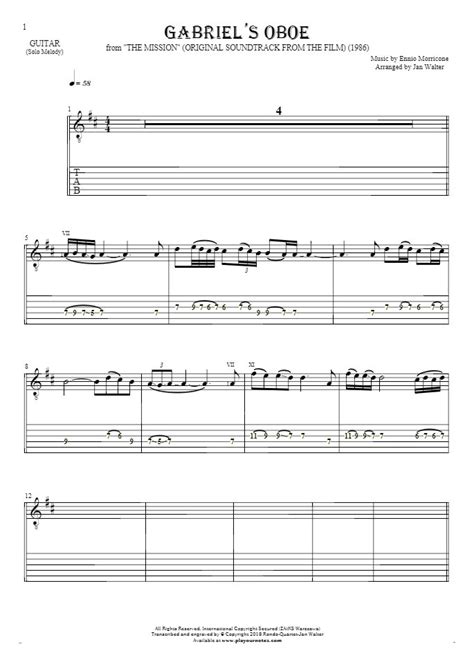 Gabriels Oboe Notes And Tablature For Guitar Melody Line