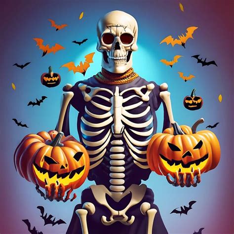 Halloween Skeleton Holding Pumpkins Ai Generates Illustration Design