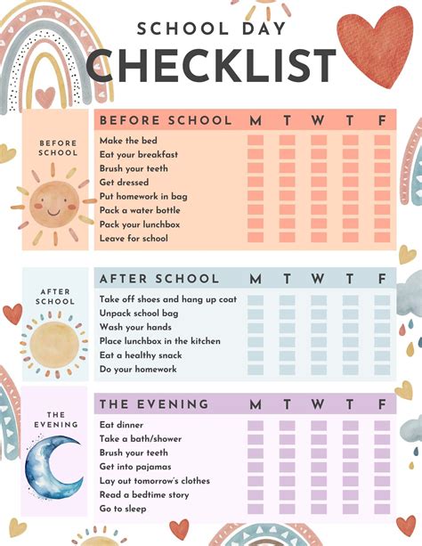 After School Routine Chart For Tween Girls Chore And Routines Printable