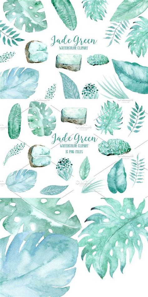 Watercolor Jade Green Clipart Wedding Card Templates