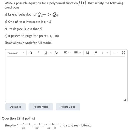 Solved Write A Possible Equation For A Polynomial Function Chegg Com