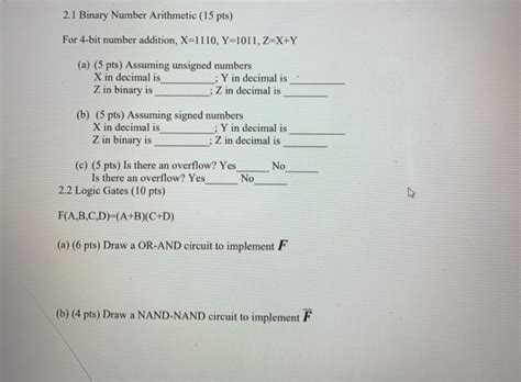 Solved 21 Binary Number Arithmetic 15 Pts For 4 Bit