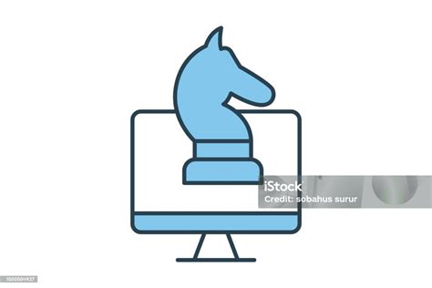 마케팅 전략 아이콘입니다 체스 말과 함께 화면을 모니터링합니다 전략 디지털 마케팅과 관련된 아이콘입니다 플랫 라인 아이콘 스타일
