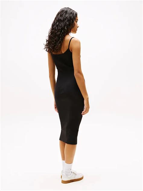 Ribbed Spaghetti Strap Bodycon Midi Dress Black Tommy Hilfiger