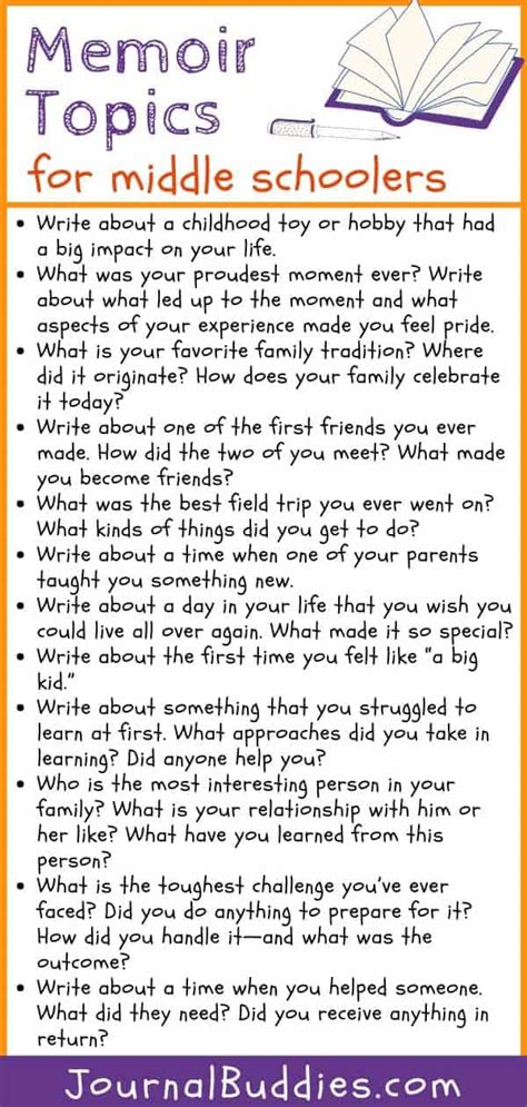 Memoir Writing Ideas For Middle School