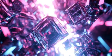 A Surreal 3d Abstract Background Featuring Floating Crystalline Structures Radiating Soft Neon