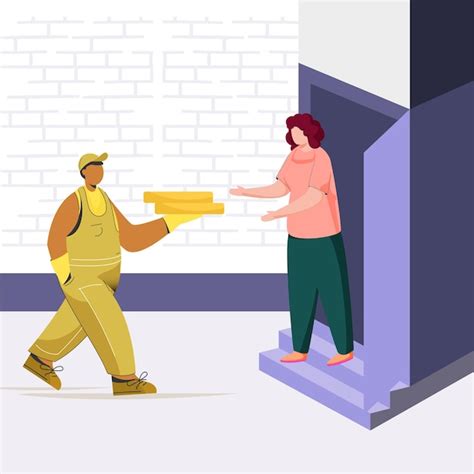 Entregador Dando Encomendas Para Clientes Do Sexo Feminino Na Porta Em