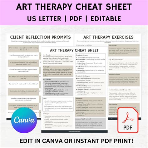 Art Therapy Cheat Sheet Therapist Tool Printable Therapy Cheat Sheet