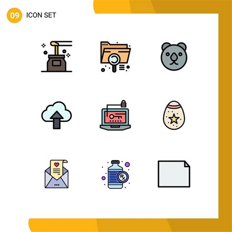 Mobile Interface Filledline Flat Color Set Of 9 Pictograms Of Access Up