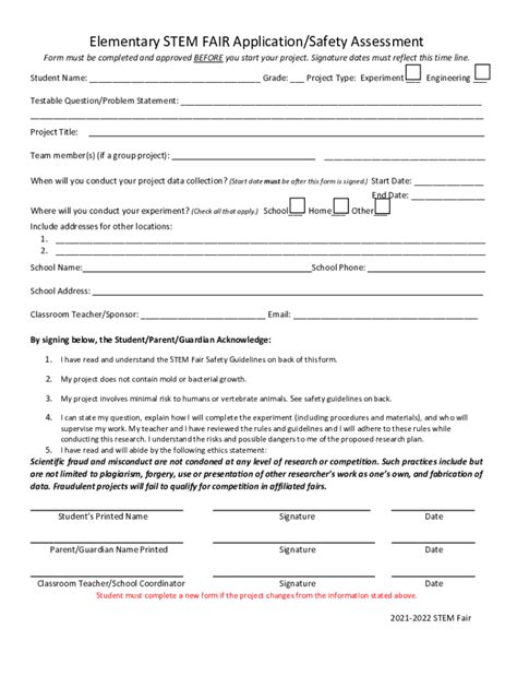Fillable Online Elementary Stem Fair Application Safety Assessment Fax Email Print Pdffiller