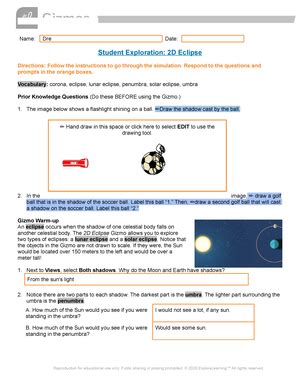 Moon Phases Gizmo Student Exploration Phases Of The Moon Directions