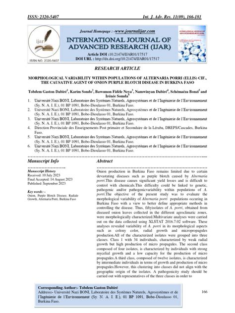Morphological Variability Within Populations Of Alternaria Porri Ellis