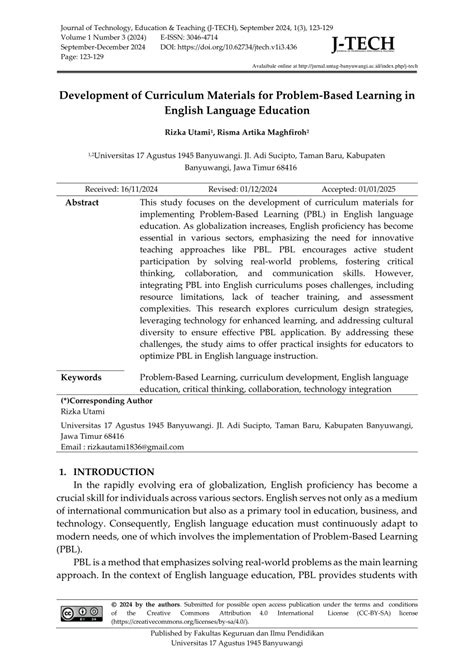 Pdf Development Of Curriculum Materials For Problem Based Learning In