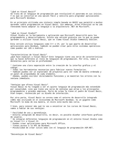 ¿qué Es Visual Basic Pdf Básico Lenguaje De Programación