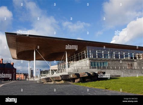 The Welsh Assembly Building In Cardiff Bay Wales Or Senedd Home Of The