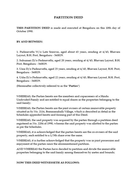 Partition Deed Pdf Deed Covenant Law