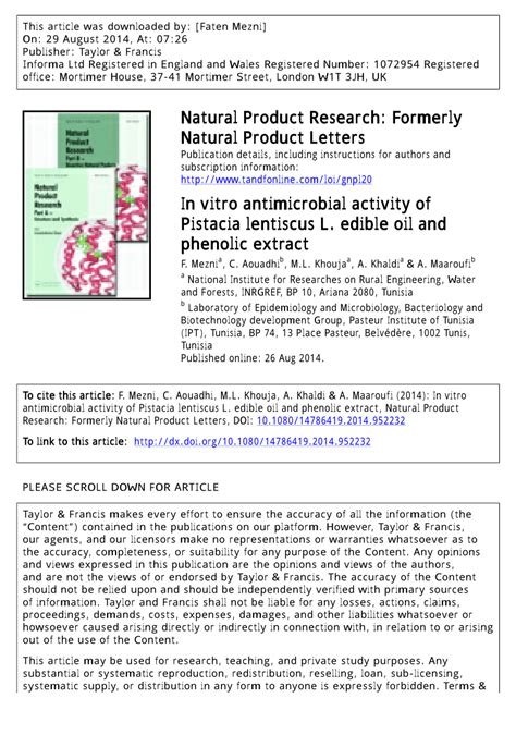 Pdf In Vitro Antimicrobial Activity Of Pistacia Lentiscus L Edible