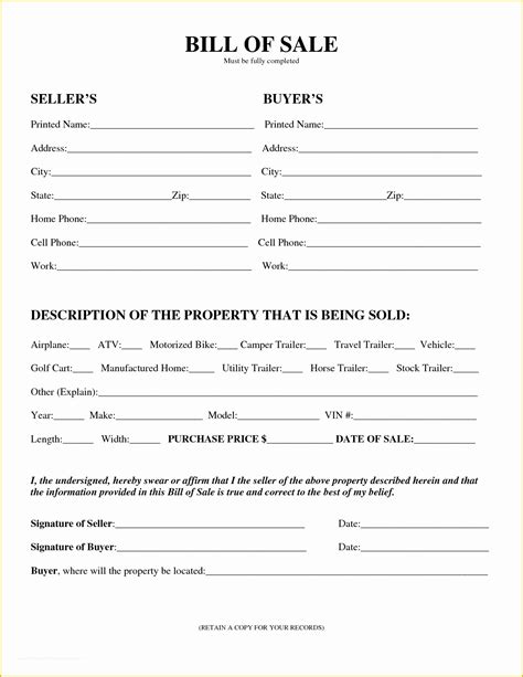 Bill Of Sale Free Template Form Of Free Printable Equipment Bill Sale